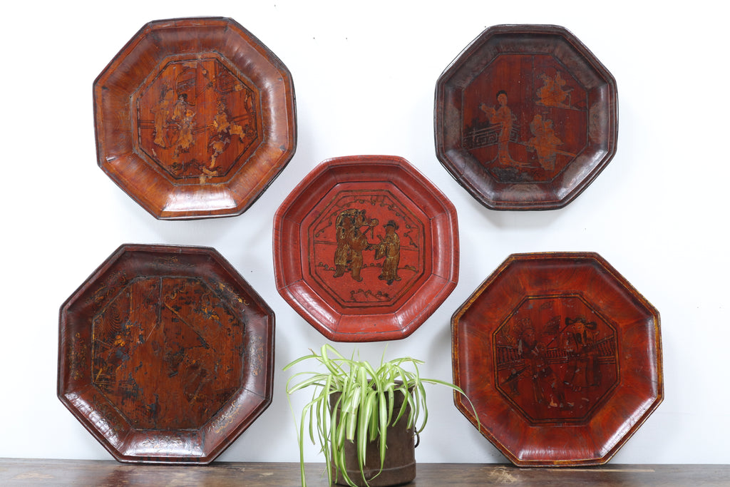 Early 20th Century Chinese Octagon Wooden Red Lacquered Serving Plates ...