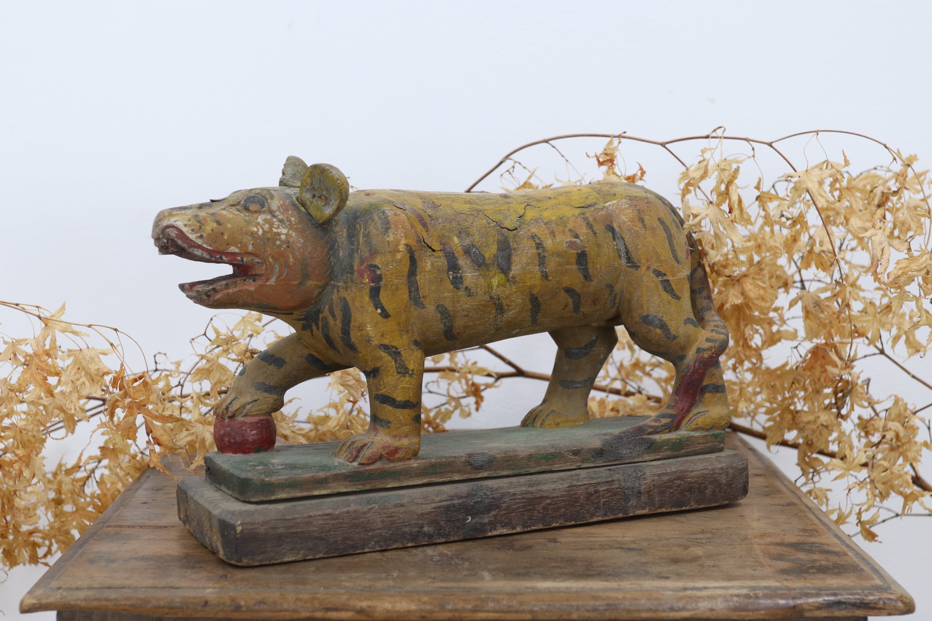 19th Century Burmese Wooden Polychromed Tiger (6) – Apeman Interiors